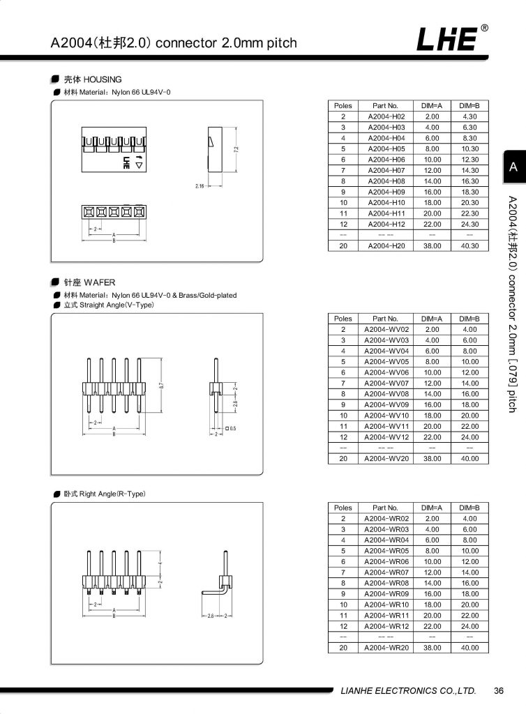 A2004(杜邦2.0) 2.0mm间距 连接器 – 浙江联和电子有限公司