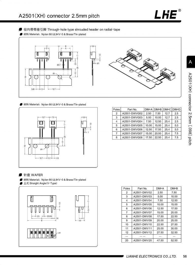A2501(XH) 2.5mm间距 连接器 – 浙江联和电子有限公司