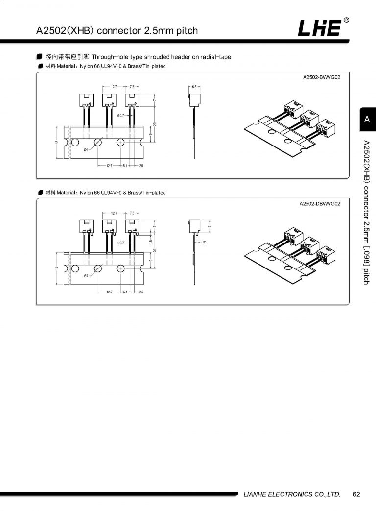 A2502(XHB) 2.5mm间距 连接器 – 浙江联和电子有限公司