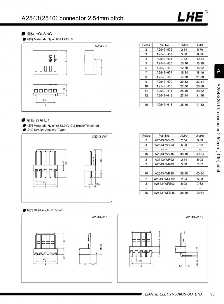 A2543(2510) 2.54mm间距 连接器 – 浙江联和电子有限公司