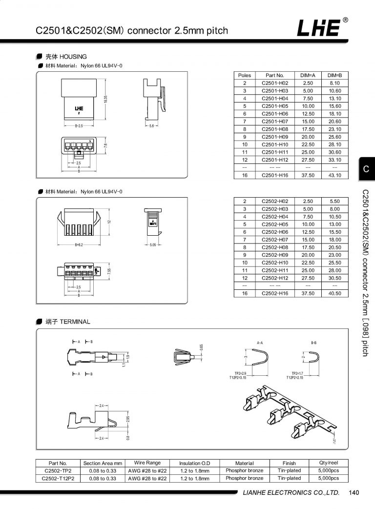 C2501&C2502(SM) 2.5mm间距 连接器 – 浙江联和电子有限公司